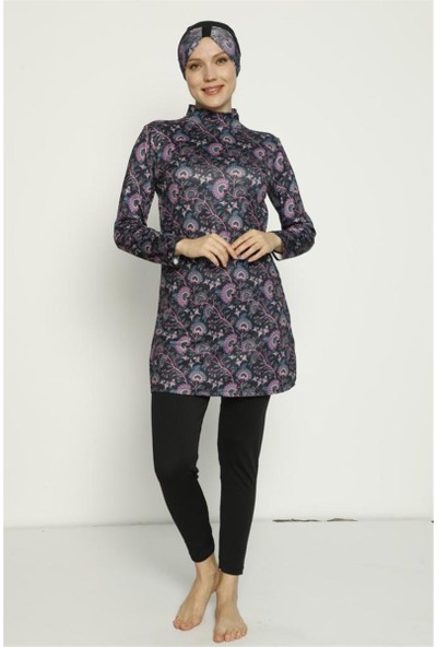Cansoy Desenli Uzunkol Tesettür Mayo (951)