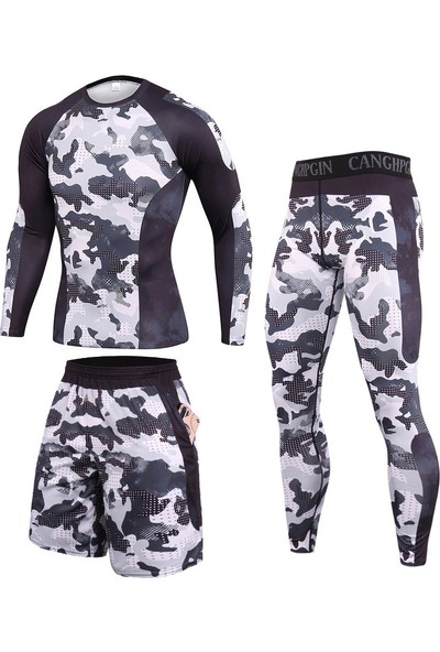 Jack Erkek Bisiklet Giyim Fitness Giyim Erkek Günlük Spor Takım Elbise Üç Parçalı Basketbol Takım Elbise Kamuflaj Grisi M
