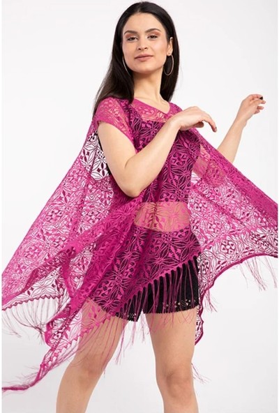 Yusra Saçaklı Yelek Mürdüm - P-017387