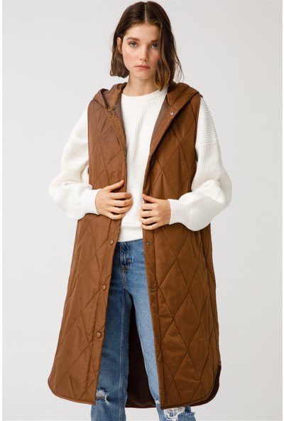 Micca Zamansız, Şık Kapitone Mevsimlik Yelek-Toprak