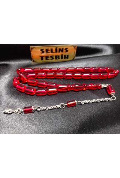 Selins Tesbih Kapsül Kesim 925 Ayar Gümüş Blok Zar Kehribar Tesbih