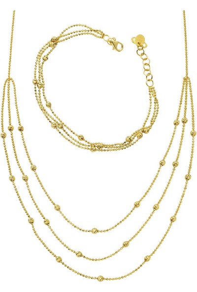 Çoklu Zincir Gerdanlık & Bileklik Altın Set