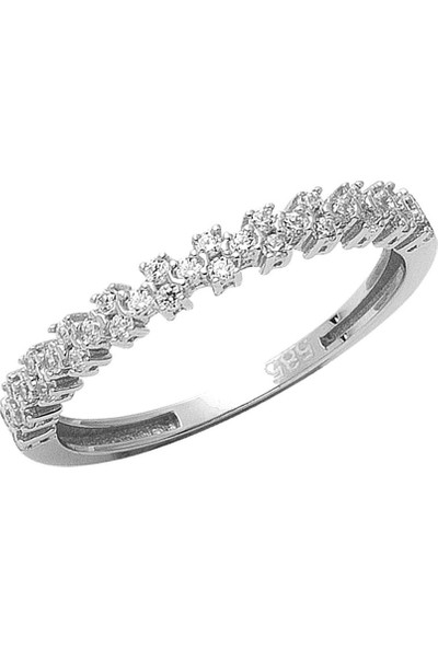 Sırataşlı Yarımtur Beyaz Altın Yüzük