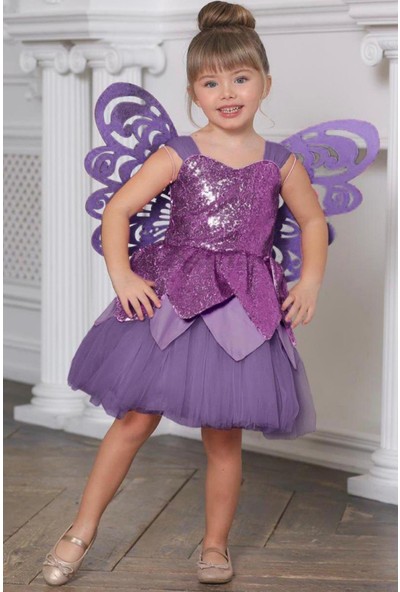 Riccotarz Kız Çocuk Tül Askılı ve Tak-Çıkar Kelebek Kanatlı Lila Pulpayet Kabarık Abiye Riccotarz Kız Çocuk Tül Askılı ve Tak-Çıkar Kelebek Kanatlı Lila Pulpayet Kabarık Abiye