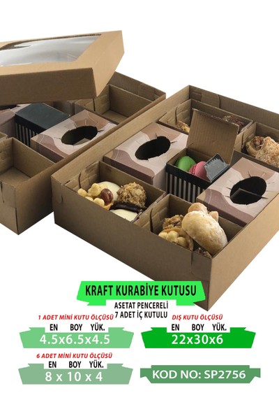 Feza Kutu 22X30X6 Kraft Pencereli Kahvaltı - Sürpriz Kutu 7 Adet Iç Kutulu (10 Adet)