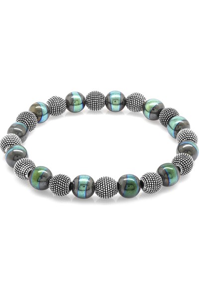 Nipora Renkli Hematit Metal Kombinli Küre Kesim Doğaltaş Bileklik