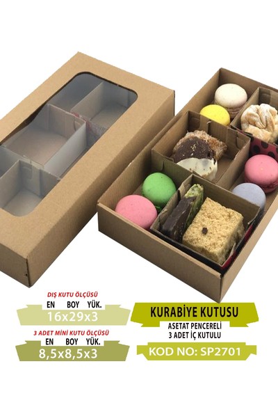 Feza Kutu 16X29X3 Kraft Pencereli Kahvaltı - Sürpriz Kutu 3 Adet Iç Kutulu (10 Adet )