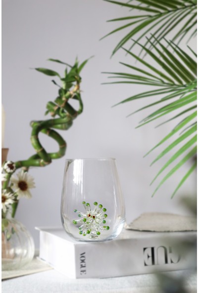 Koronavirüs Cam Figürlü Yeşil Dekoratif Tekli Su Bardağı