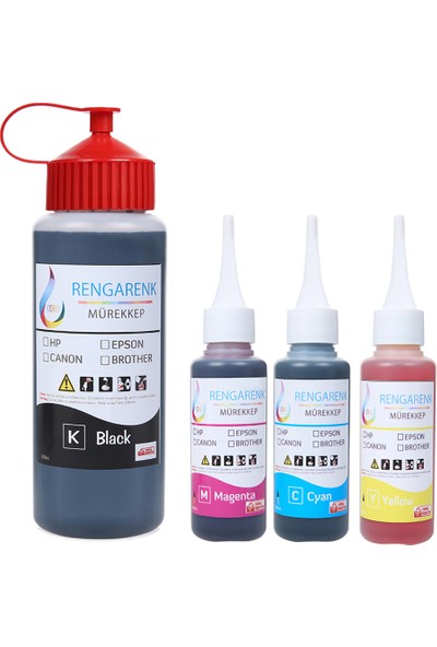 Rengarenk Hp Smart Tank 115/519/500 Vb Yazıcı Uyumlu Mürekkep Dolum Seti 500ML SIYAH+100MLX3 Renkli Rengarenk Hp Smart Tank 115/519/500 Vb Yazıcı Uyumlu Mürekkep Dolum Seti 500ML SIYAH+100MLX3 Renkli