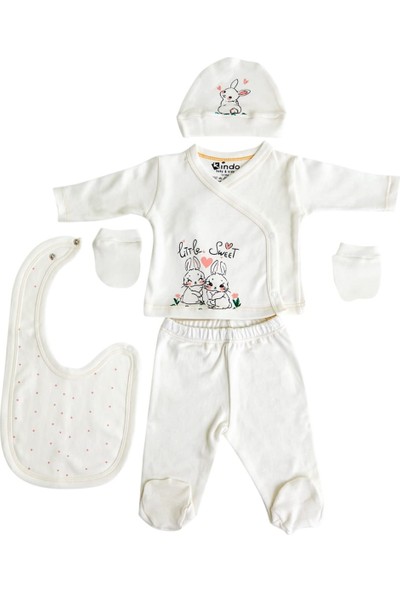 Kindo Baby Organik Tavşan Figürlü Beşli Hastane Çıkışı Seti-Ekru-Pembe Kindo Baby Organik Tavşan Figürlü Beşli Hastane Çıkışı Seti-Ekru-Pembe