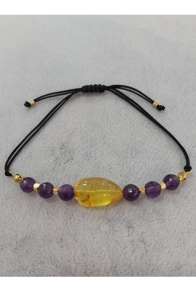 Hera Takı Atölyesi Ametist & Kehribar Doğal Taş Bileklik