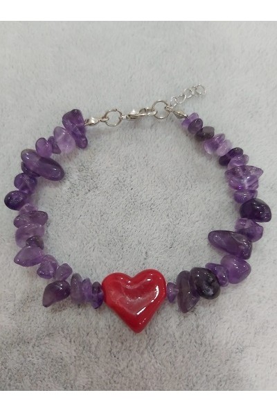 Hera Takı Atölyesi Ametist & Murano Kalp Bileklik Hera Takı Atölyesi Ametist & Murano Kalp Bileklik