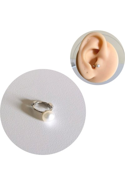 925 Ayar Gümüş Incili Mini Halka Piercing/küpe. Çap 6 mm 925 Ayar Gümüş Incili Mini Halka Piercing/küpe. Çap 6 mm
