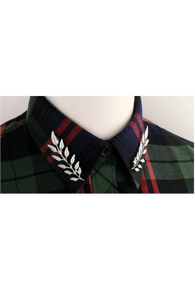 Stil Yaprak Figirlü Gümüş Unisex Yaka Iğnesi Gri Renk