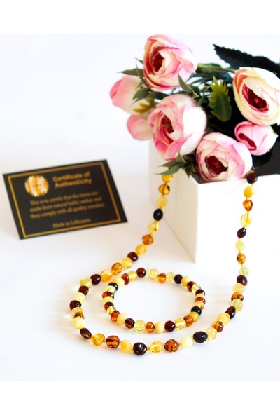 Radka Multi-Color Sertifikalı Kehribar Kolye - Bileklik Set / 45 cm Kolye ve 18,5 Cm. Bileklik Radka Multi-Color Sertifikalı Kehribar Kolye - Bileklik Set / 45 cm Kolye ve 18,5 Cm. Bileklik