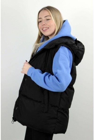 Haziran Butik Kadın Siyah Oversize Şişme Yelek