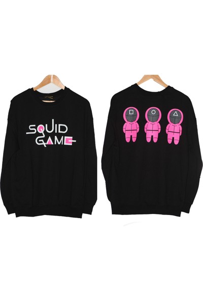Squid Game Sırt Baskılı Oversize Ribanalı Siyah Unisex Sweatshirt Squid Game Sırt Baskılı Oversize Ribanalı Siyah Unisex Sweatshirt