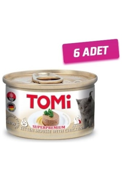 Tomi 6 Adet - Tomi Kıyılmış Tavuklu Tahılsız Yavru Kedi Konservesi 85 gr Tomi 6 Adet - Tomi Kıyılmış Tavuklu Tahılsız Yavru Kedi Konservesi 85 gr