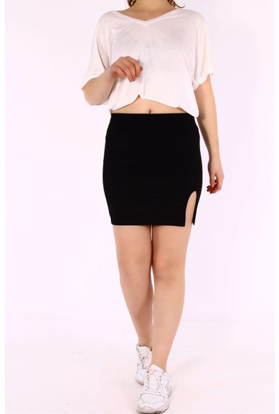 Euromoda Euro Moda Siyah Önden Yırtmaçlı Mini Kadın Etek Euromoda Euro Moda Siyah Önden Yırtmaçlı Mini Kadın Etek
