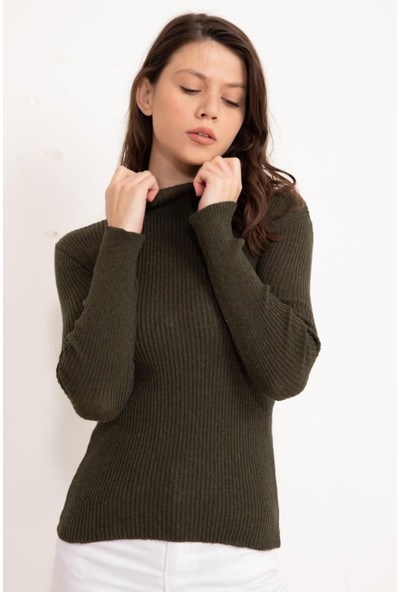 Yarım Balıkçı Triko Bluz Haki