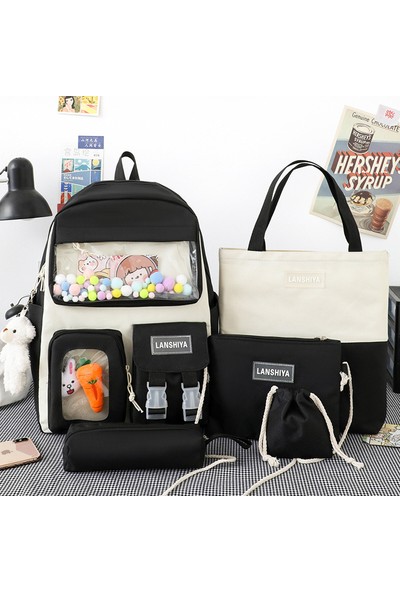 Heiqu 5 Parça Set Oxford Kumaş Kız Öğrenci Okul Sırt Çantası - Siyah (Yurt Dışından) Heiqu 5 Parça Set Oxford Kumaş Kız Öğrenci Okul Sırt Çantası - Siyah (Yurt Dışından)