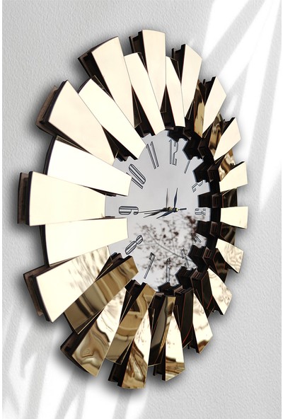 3D Bronz Piyano Model Aynalı Duvar Saati 56X56