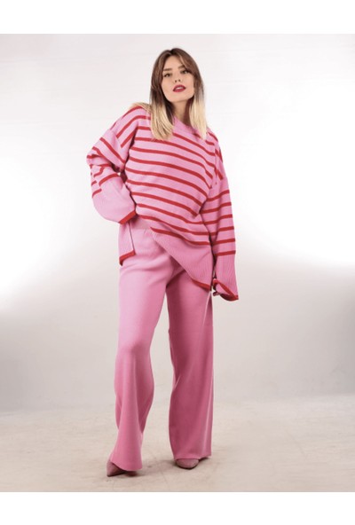 Saye Butik Kadın Pembe Triko Pantolon Saye Butik Kadın Pembe Triko Pantolon