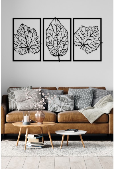 Leyya Dekor Yapraklar 3'lü Dekoratif Tablo 50X100 cm