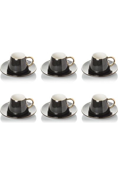 New Bone Parlak Siyah 6 Lı Kahve Fincanı