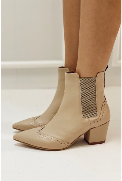 Nil Shoes Violet Nude Lastik Detaylı Topuklu Bot