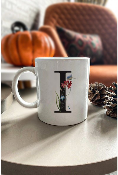 Leyya Dekor I Baş Harf Çiçek Desenli Kupa Bardak