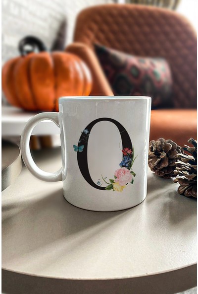 Leyya Dekor O Baş Harf Çiçek Desenli Kupa Bardak