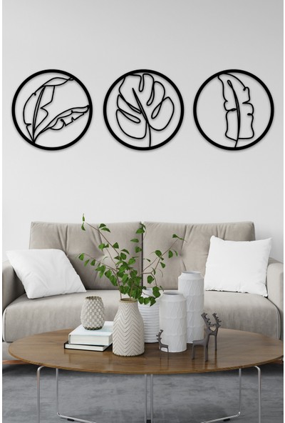 Leyya Dekor Yuvarlak 3'lü Yaprak Dekoratif Tablo 36X120 cm