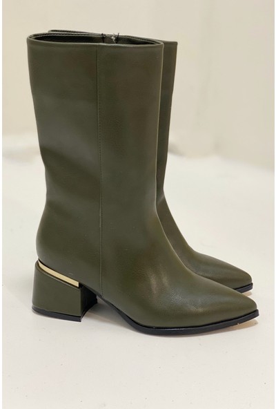 Nil Shoes Nely Haki Cilt Topuk Detaylı Bot