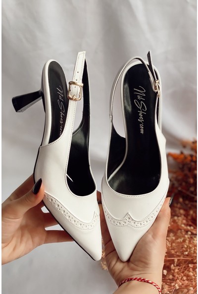 Nil Shoes Celinda Beyaz Cilt Topuklu Ayakkabı