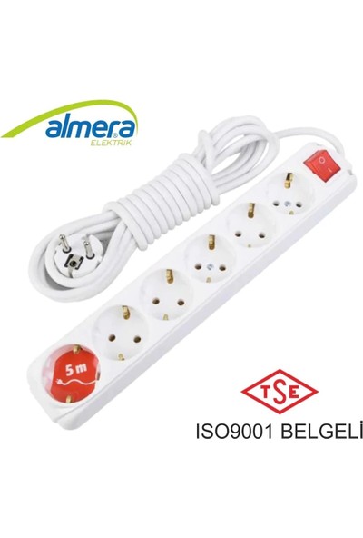 Almera 6lı Anahtarlı Topraklı Priz 5 Metre Almera 6lı Anahtarlı Topraklı Priz 5 Metre