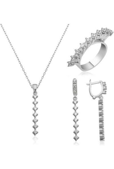 Gumush Gümüş Sıra Taşlı Bayan Set