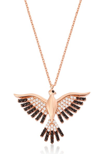 Apelda Siyah Süslü Kuş Kolye