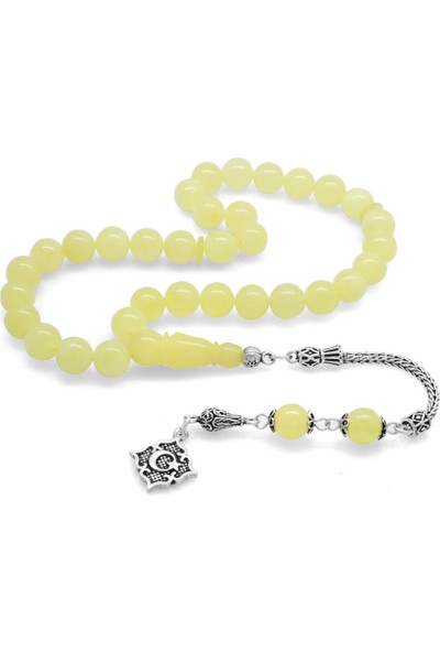 Nipora 925 Ayar Gümüş Ayyıldız Püsküllü Küre Kesim Sarı-Beyaz Hareli Damla Kehribar Tesbih Nipora 925 Ayar Gümüş Ayyıldız Püsküllü Küre Kesim Sarı-Beyaz Hareli Damla Kehribar Tesbih