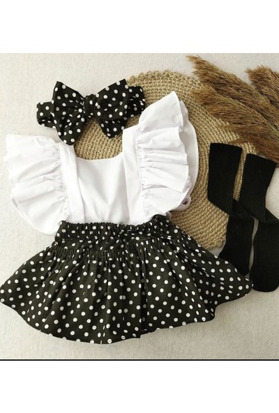 Masal Baby Kids Kız Bebek Bandana ve Çorap Etek Tulum Slopet Takım