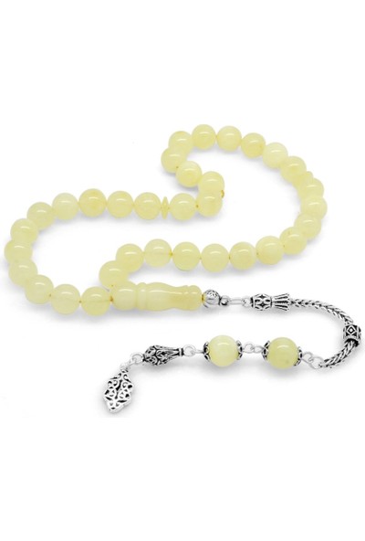 Nipora 925 Ayar Gümüş Püsküllü Küre Kesim Sarı-Beyaz Hareli Damla Kehribar Tesbih Nipora 925 Ayar Gümüş Püsküllü Küre Kesim Sarı-Beyaz Hareli Damla Kehribar Tesbih