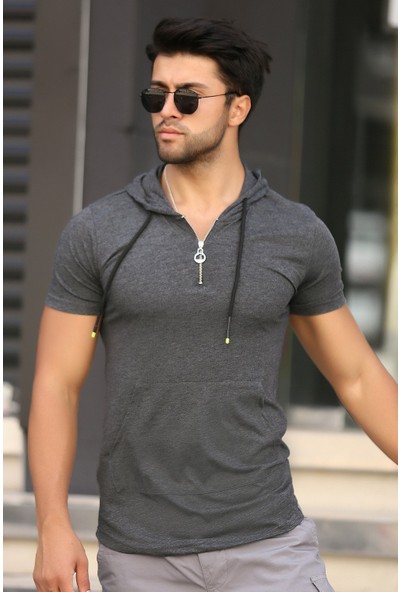 Kapşonlu Kanguru Cepli T-Shirt AB-Y38233LNS