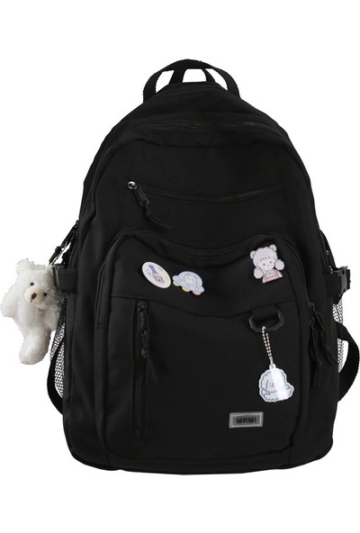 Just For U Büyük Kapasiteli Çok Bölmeli Öğrenci Sırt Çantası - Siyah (Yurt Dışından)