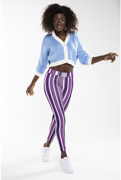 Kadın Mor Tonlu Çizgili Dijital Baskılı Toparlayıcı Spor Tayt Kadın Mor Tonlu Çizgili Dijital Baskılı Toparlayıcı Spor Tayt