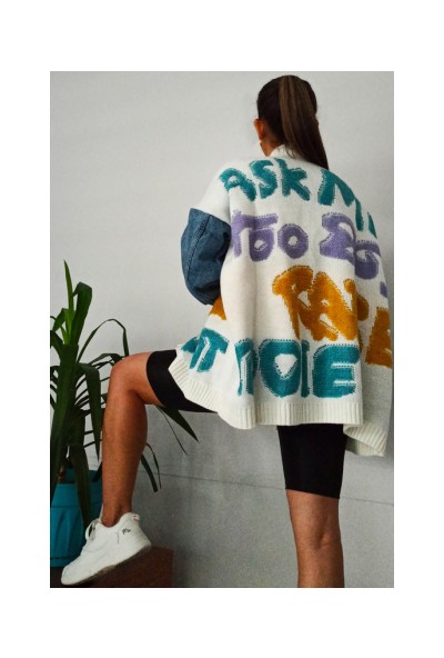 Mano Oversize Kot Kollu Beyaz Hırka