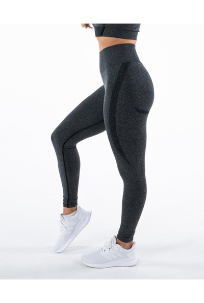 Oace Grey And Black Seamlees Push Up Spor Tayt