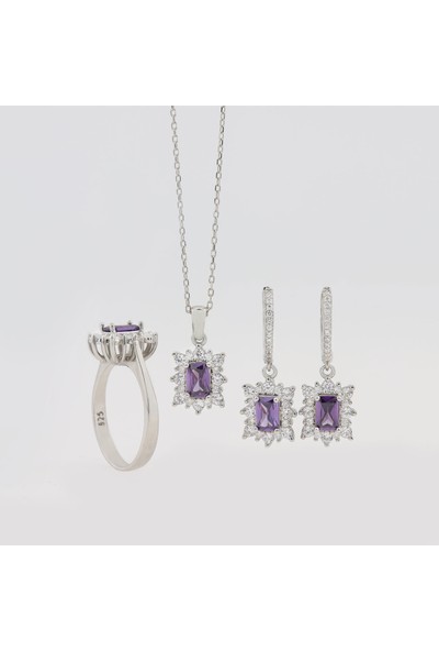 Silveranka 925 Ayar Gümüş Ametist Baget Taşlı Anturaj Gümüş Set Silveranka 925 Ayar Gümüş Ametist Baget Taşlı Anturaj Gümüş Set