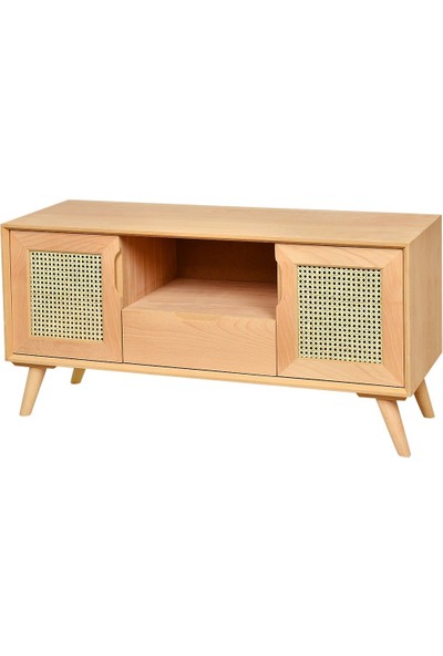 Bendegan 160'LIK Retro Hasırlı Tv Sehpası cilasız Ham Ahşap