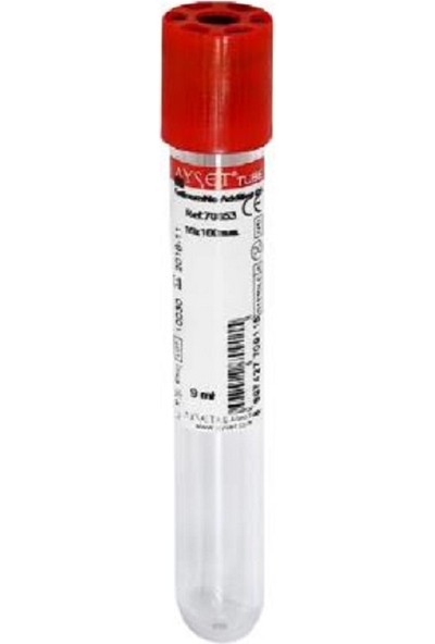 Vakumlu Katkısız Boş Kan Alma Tüpü 9 ml Kırmızı Kapak 100 Adet