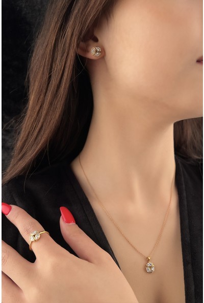 Fiyonk Kuyumculuk 14 Ayar Altın Beyaz Üç Taş Set